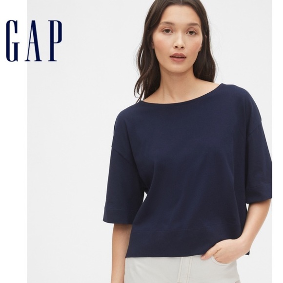 GAP | Tops | New Gap Tie Back Navy Short Sleeve Blouse Top Tshirt M ...